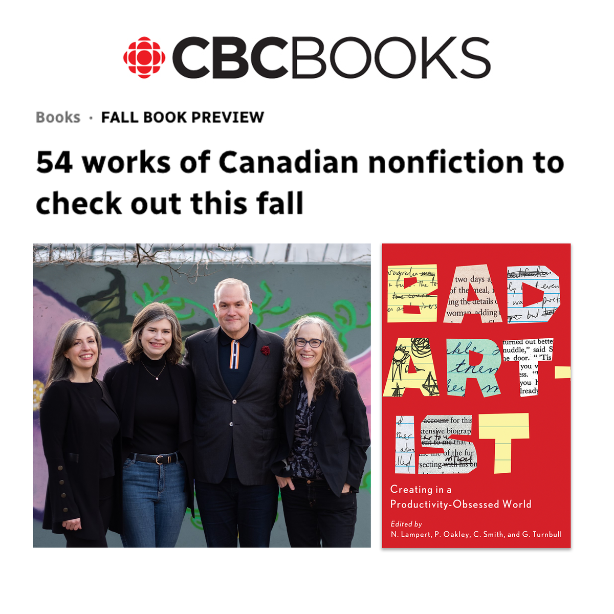 Bad Artist One of CBC Books Best New Nonfiction Books Of Fall 2024 | TouchWood Editions